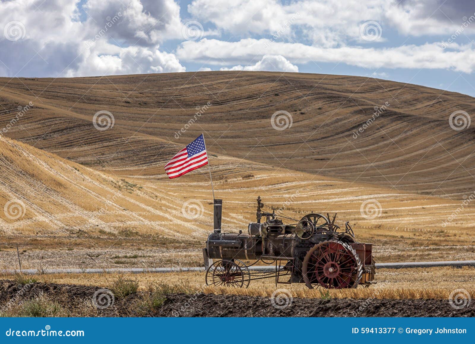 Steam Engine and Flag in Field. Stock Image - Image of striped, flag ...