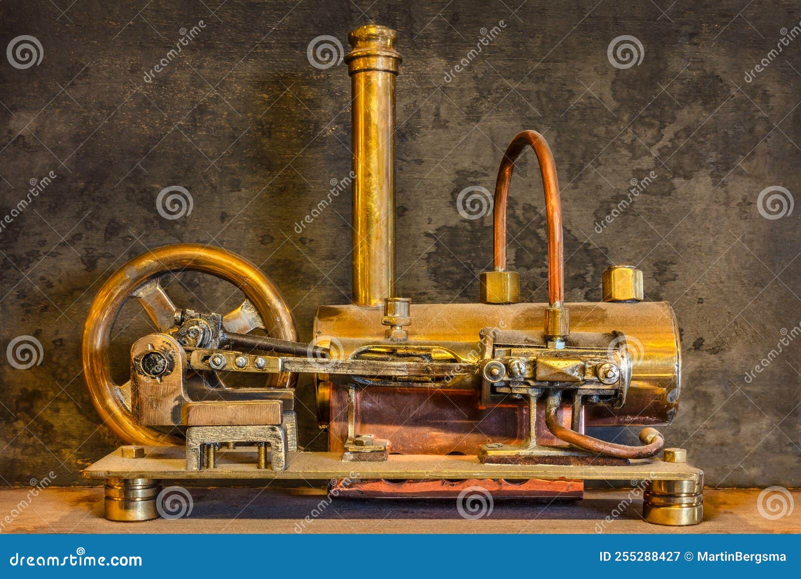 Steam Engine in Front of a Weathered Black Wall Stock Image - Image of ...
