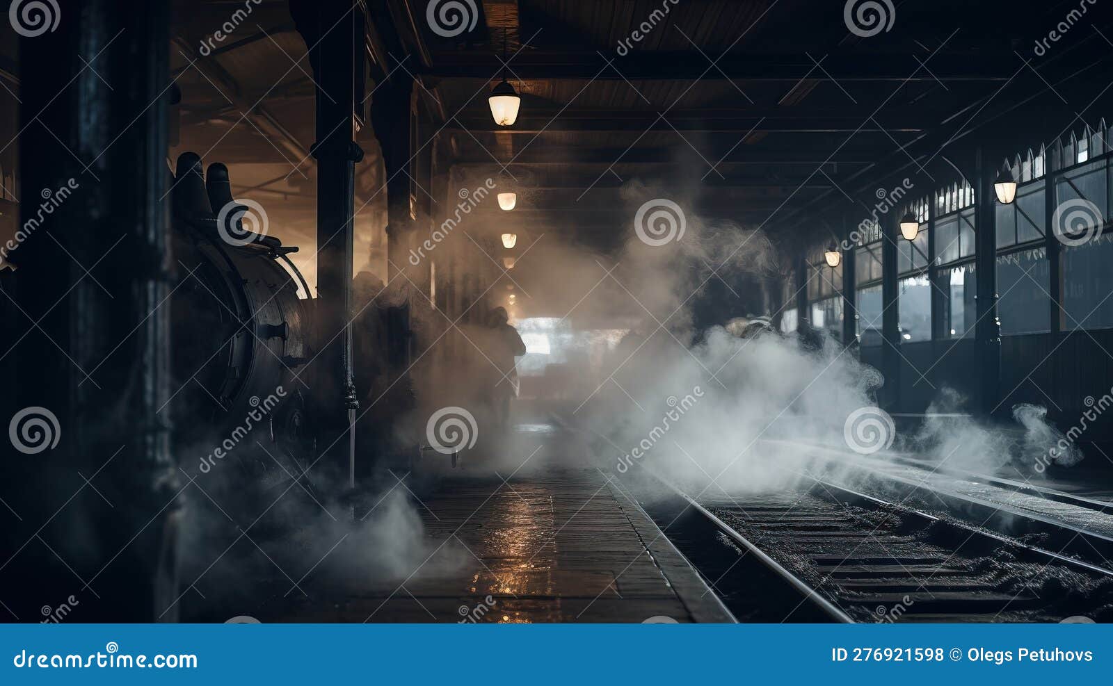 A Steam Engine Pulling into a Train Station with a Person Standing on ...