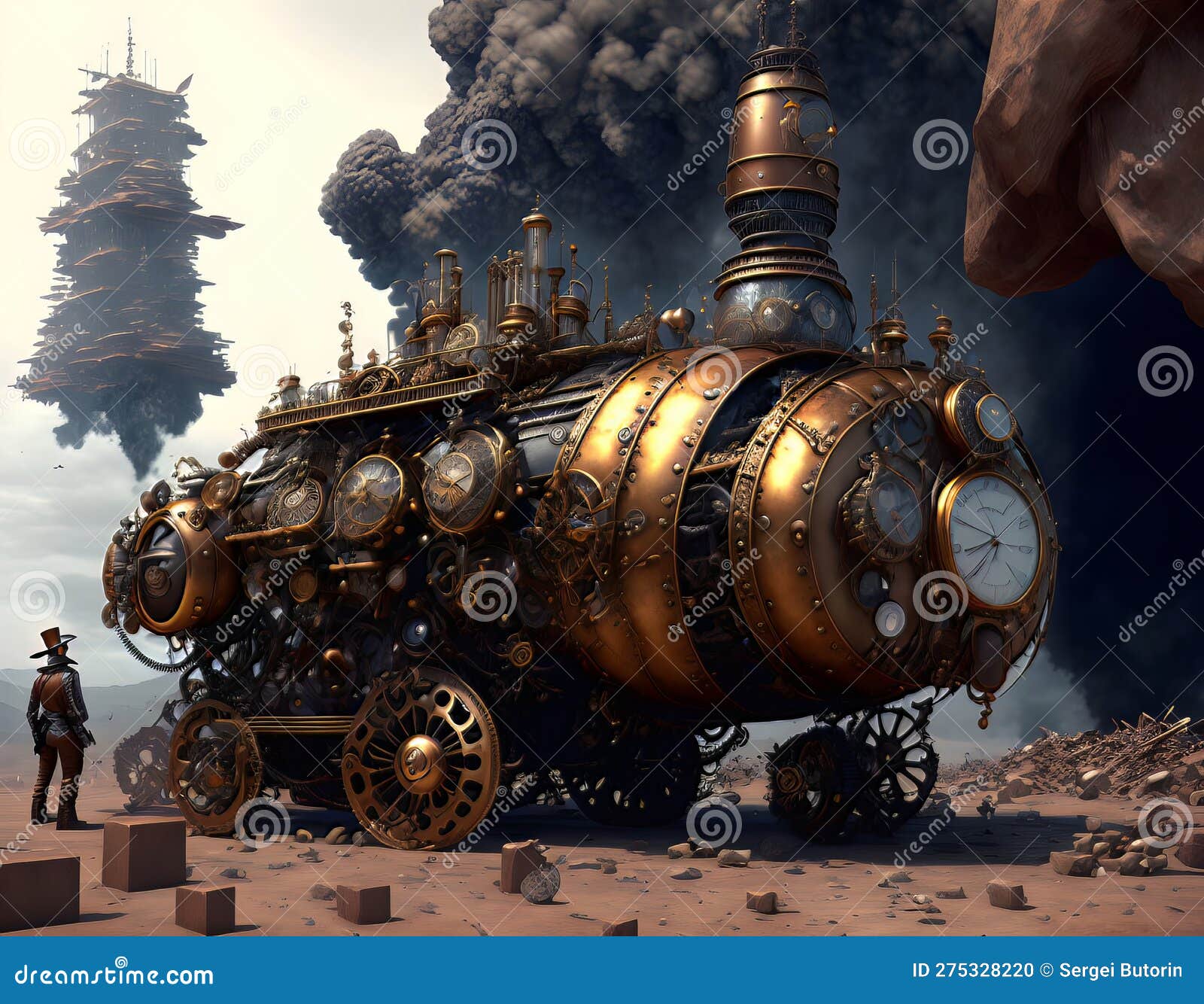 Steam Engine in Steampunk Style. AI Generated Stock Illustration ...