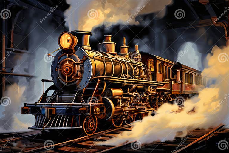 Steam Engine a Stylized Steam Engine with a Hissing Steam Filled Stock ...