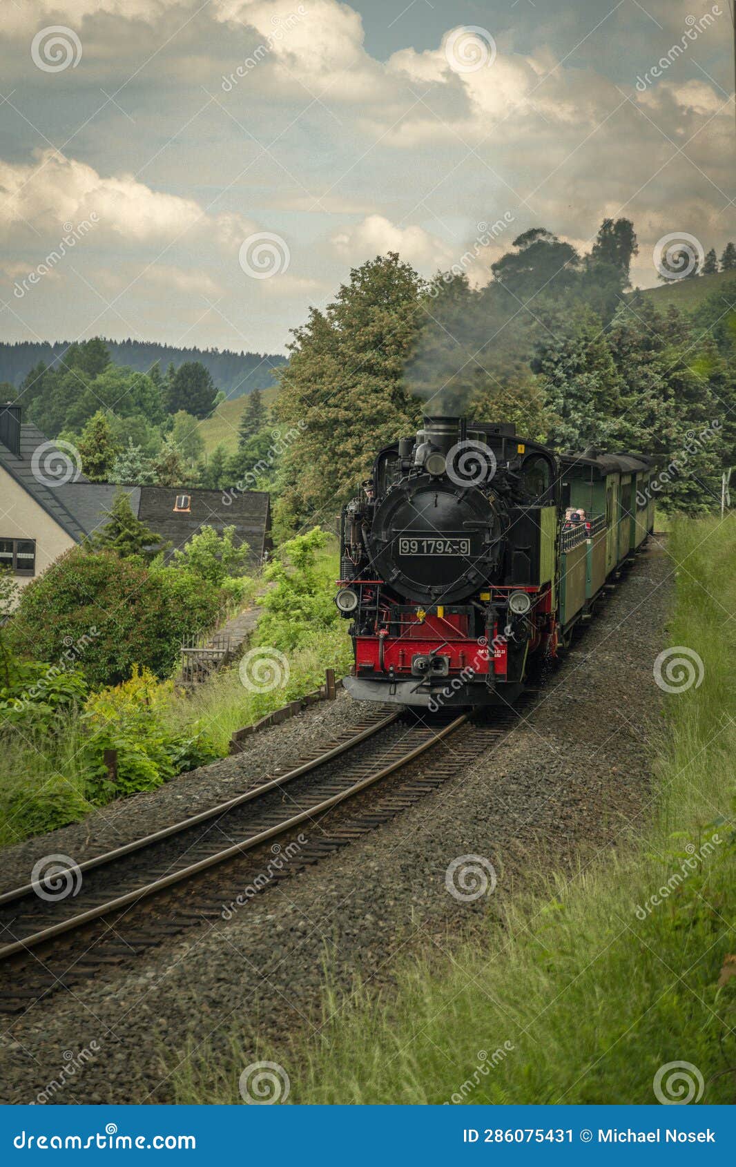 Steam Engine Train with Passengers in Summer Day Near Neudorf Germany ...