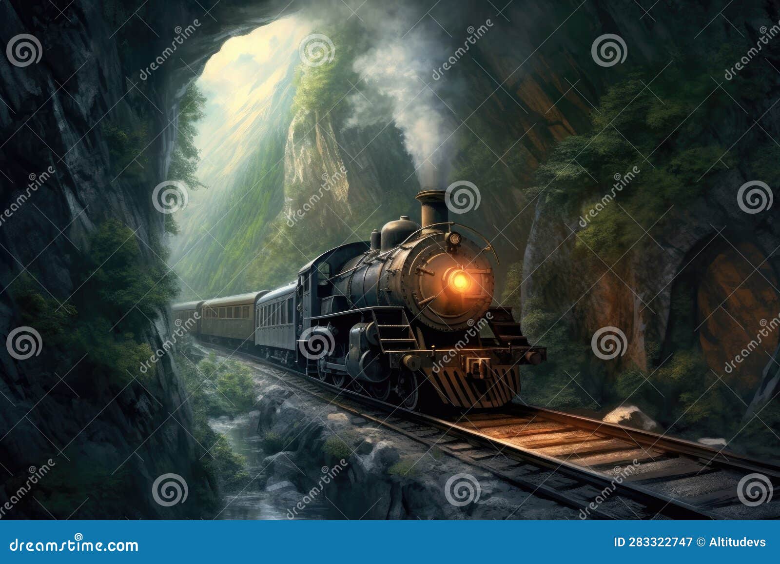 Steam Engine Train Passing through a Mountain Tunnel Stock Image ...