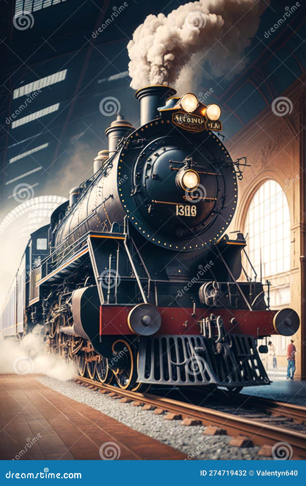 Steam Engine Train in Train Station with People Standing Next To it ...