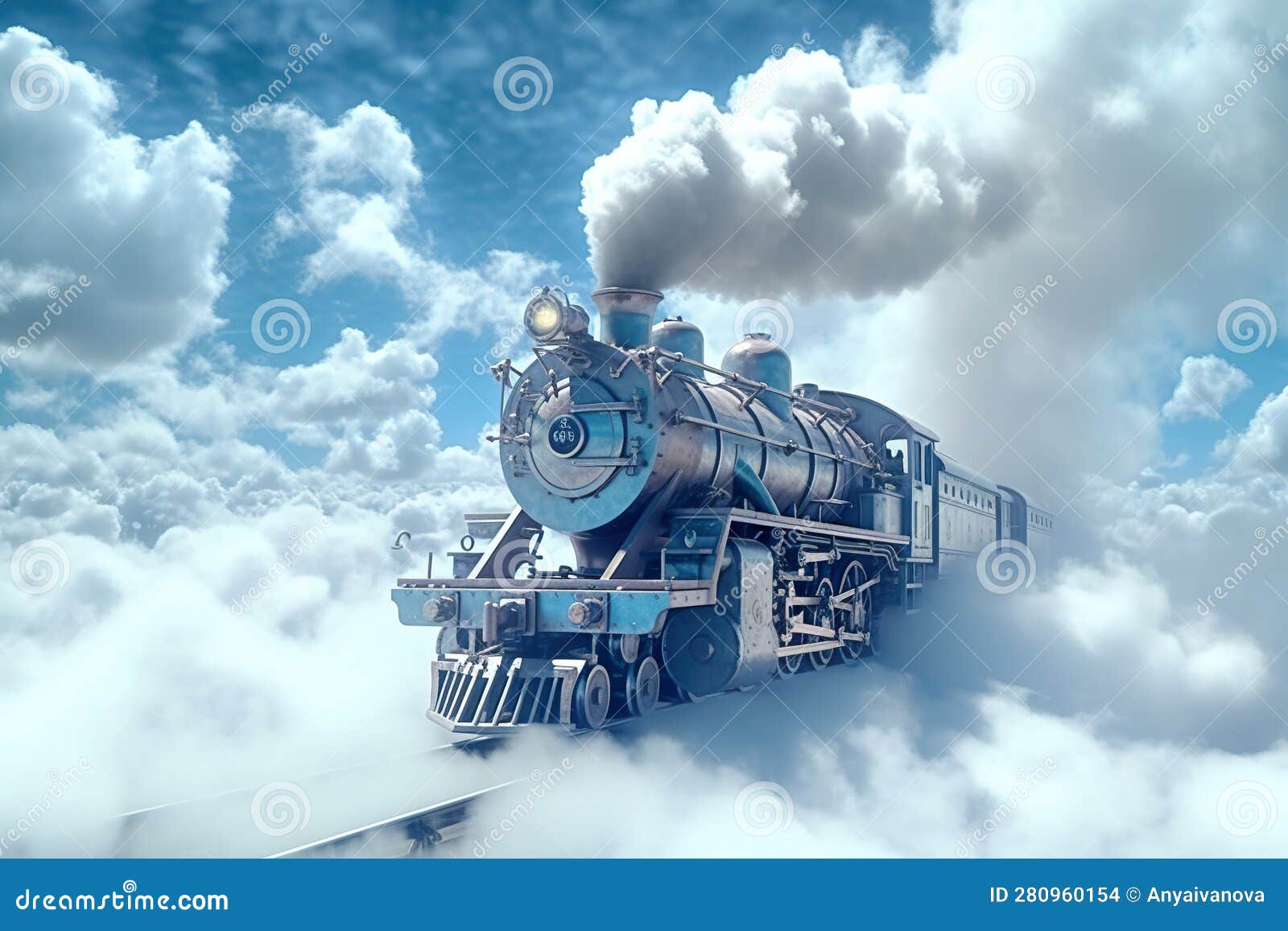 A Steam Engine Train Traveling through a Cloudy Sky. Generative AI ...