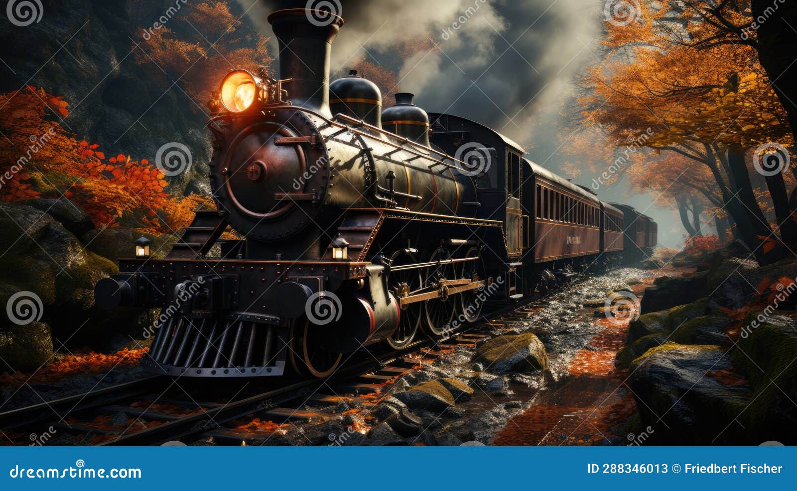 A Steam Engine Train Traveling through a Forest. Stock Image - Image of ...