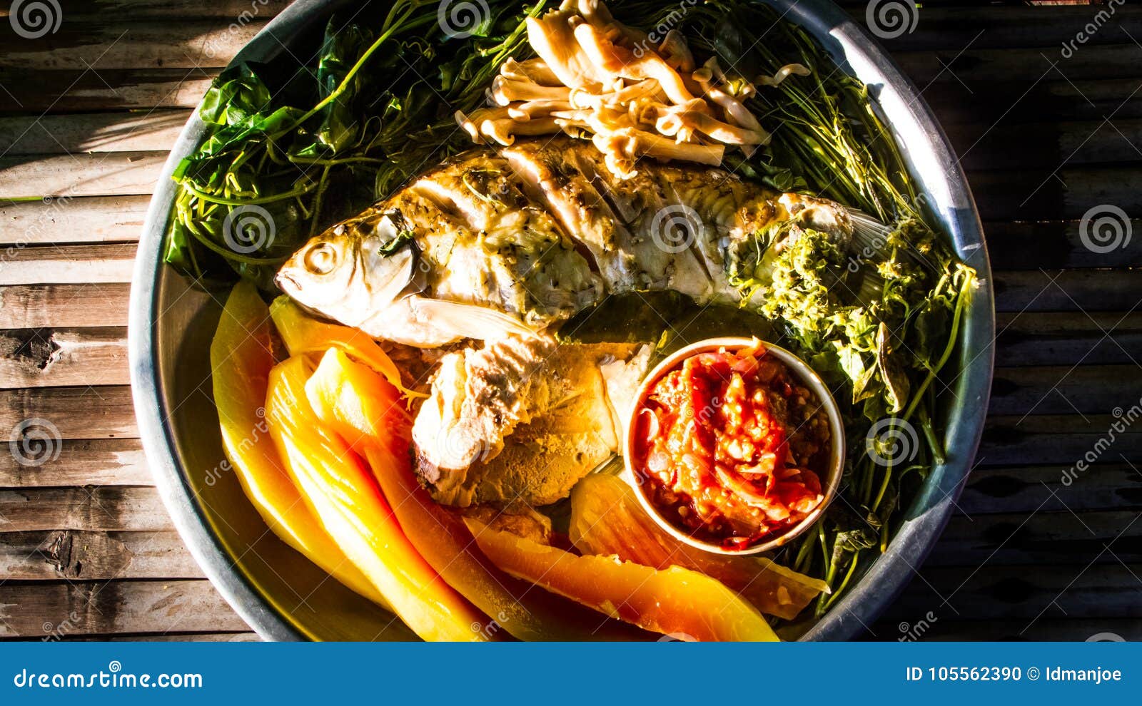 Steam fish stock photo. Image of crockery, banana, eating - 105562390