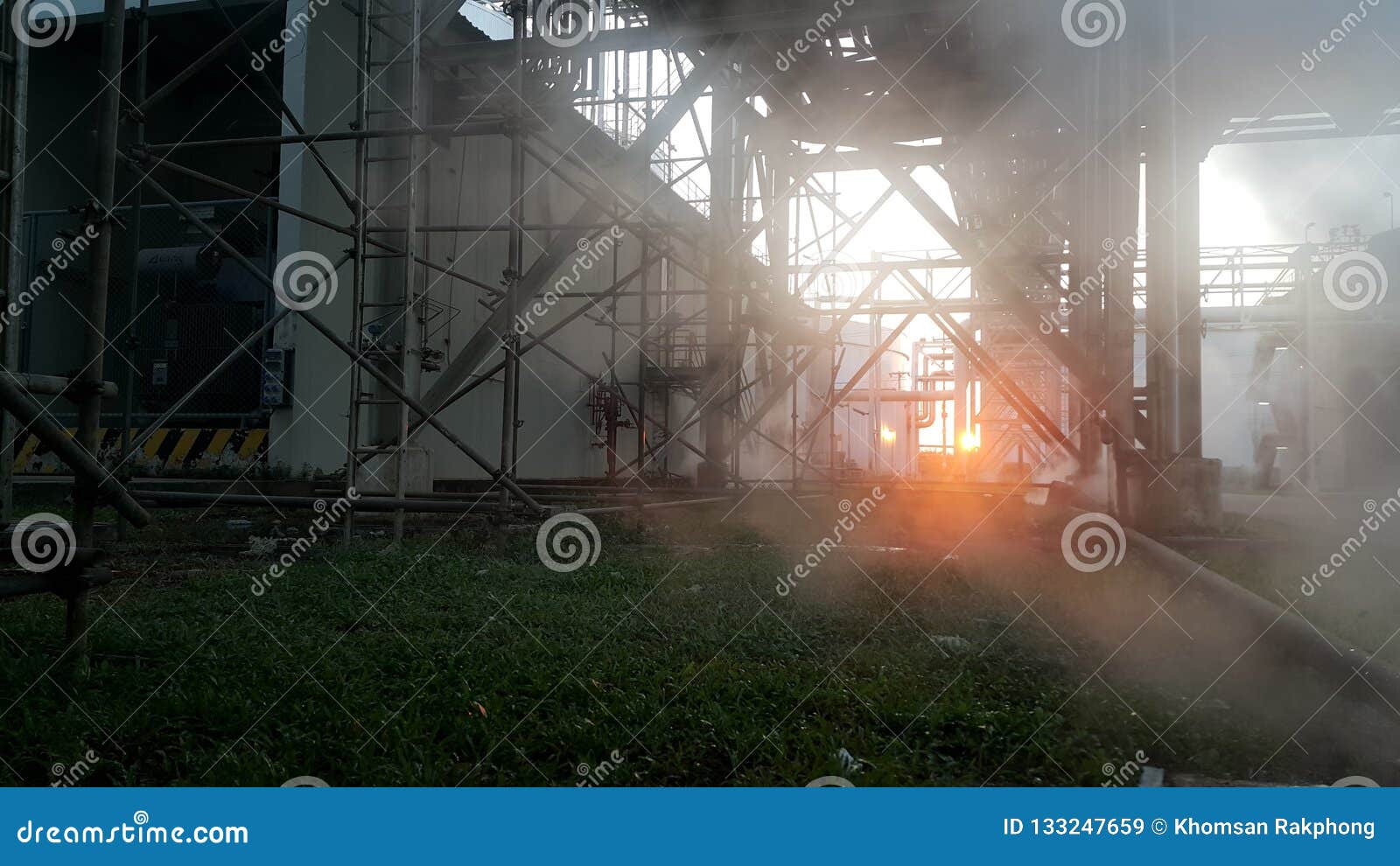 Steam Leak in Industial Behind Sunset Background Stock Image - Image of ...