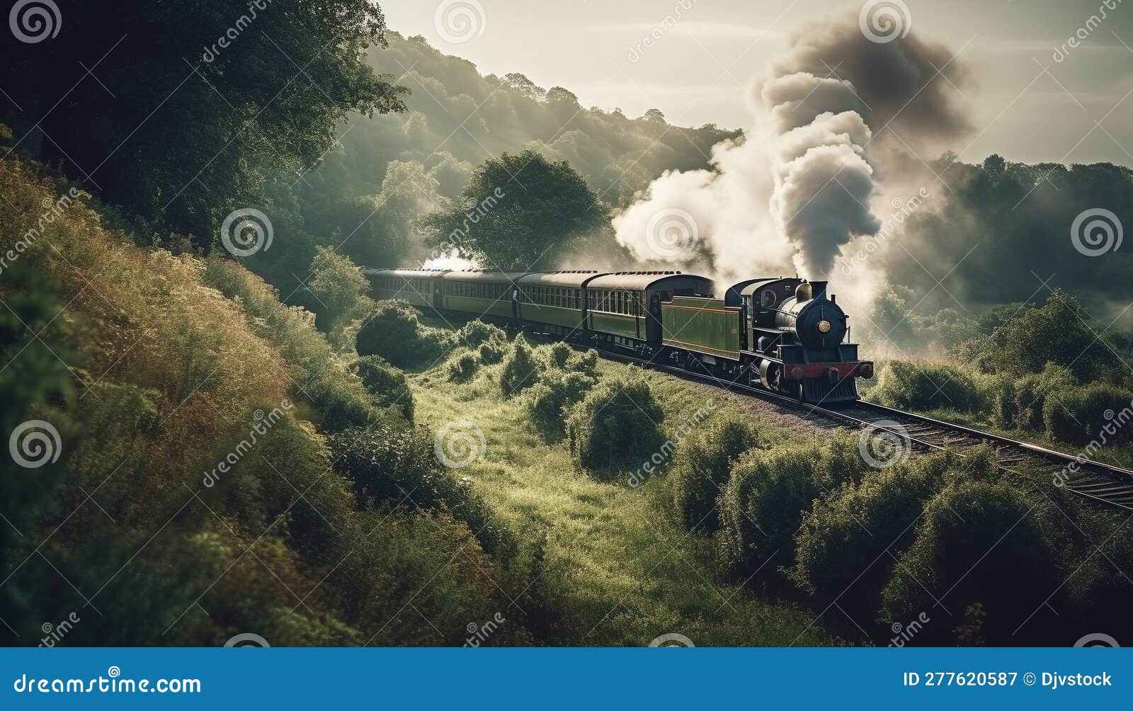 Steam Locomotive Speeds through Mountainous Forest Landscape Generated ...