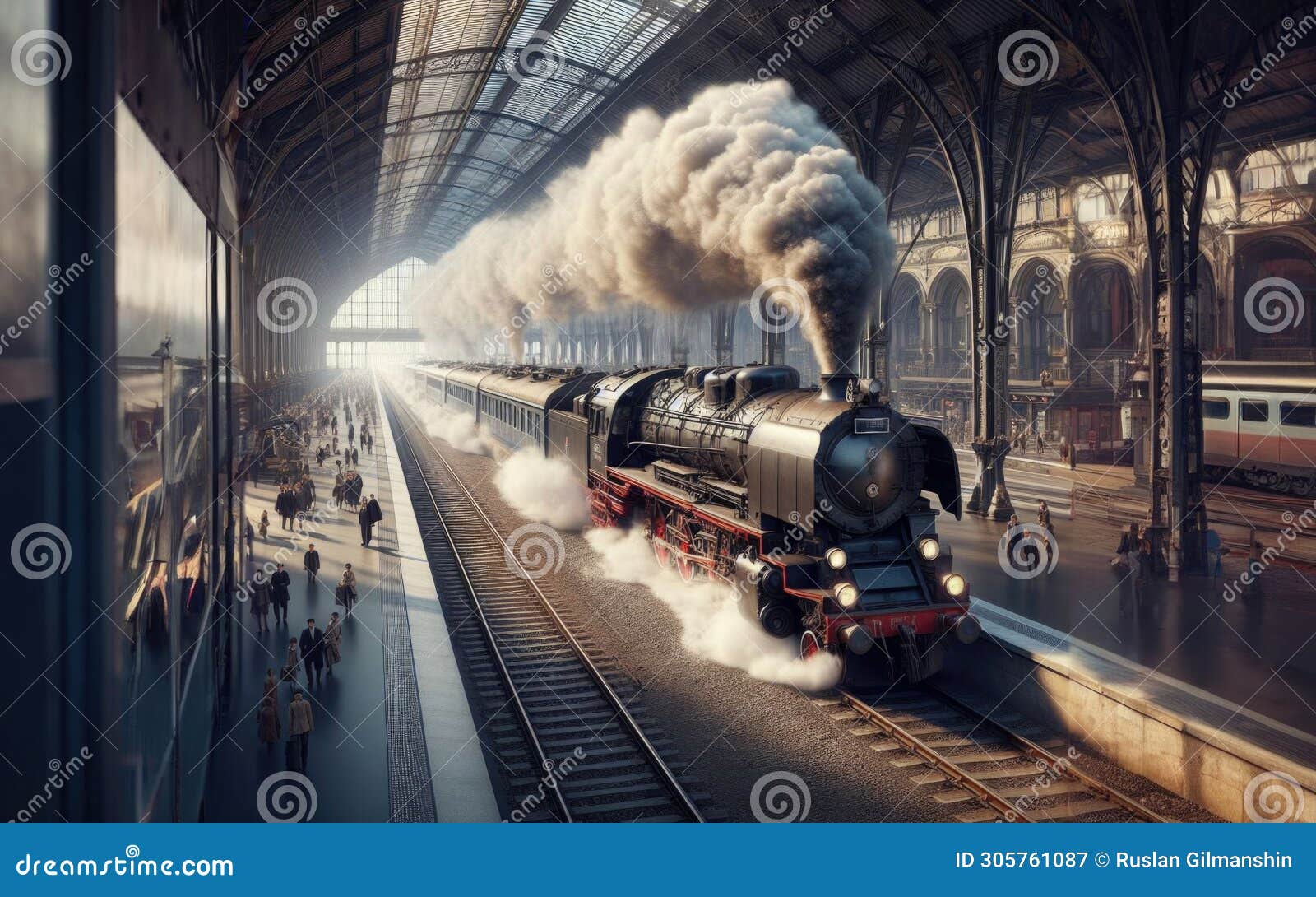 Steam Locomotive Stands on the Platform of the Station Stock Image ...