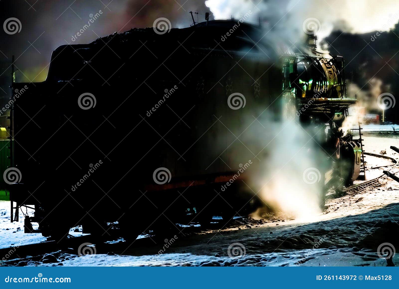 Steam Locomotive Under Steam at Night Stock Photo - Image of station ...