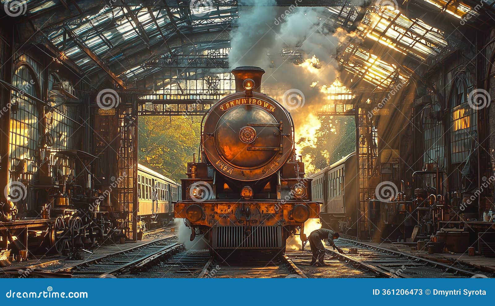 Steam locomotive workshop stock illustration. Illustration of brick ...