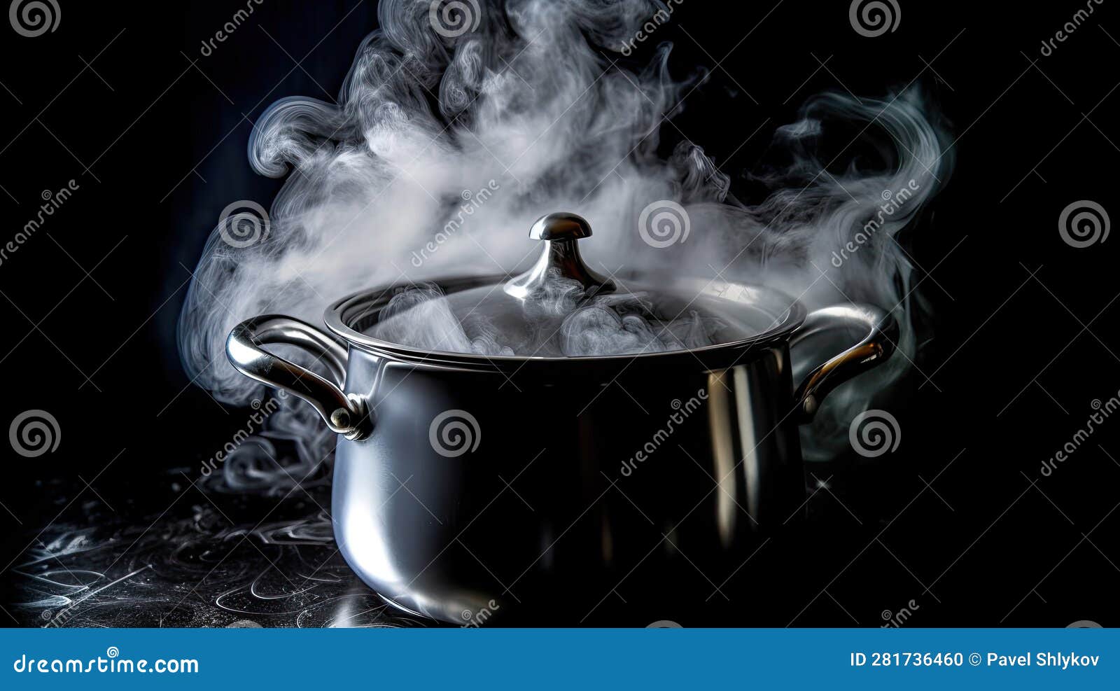 Steam Over Cooking Pot on Black Background Stock Illustration ...