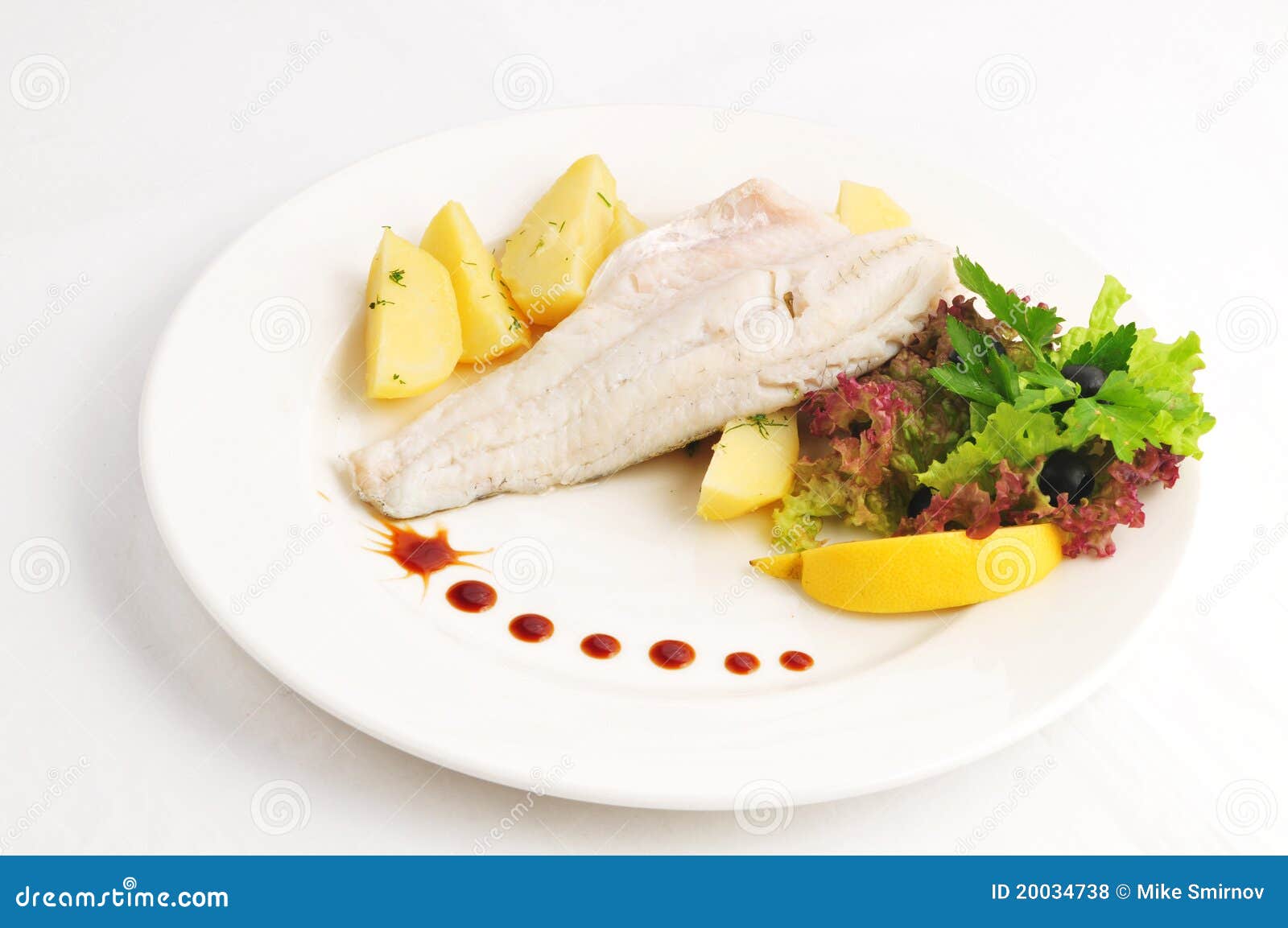 Steam Pike Perch with a Garnish Stock Photo - Image of dining, dinner ...