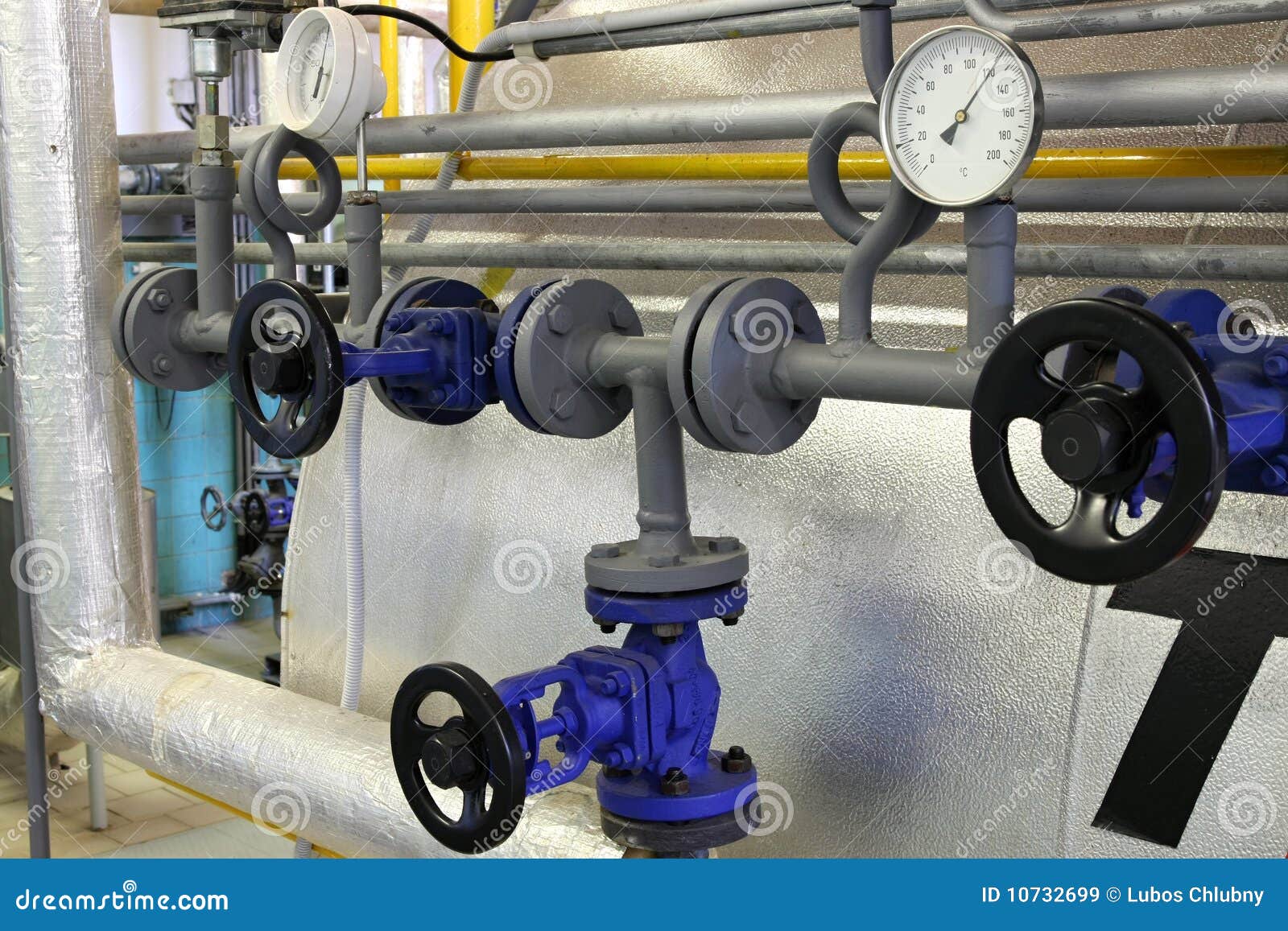 Steam pipe with a valve stock image. Image of flanges - 10732699