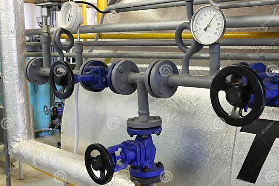 Steam pipe with a valve stock image. Image of flanges - 10732699