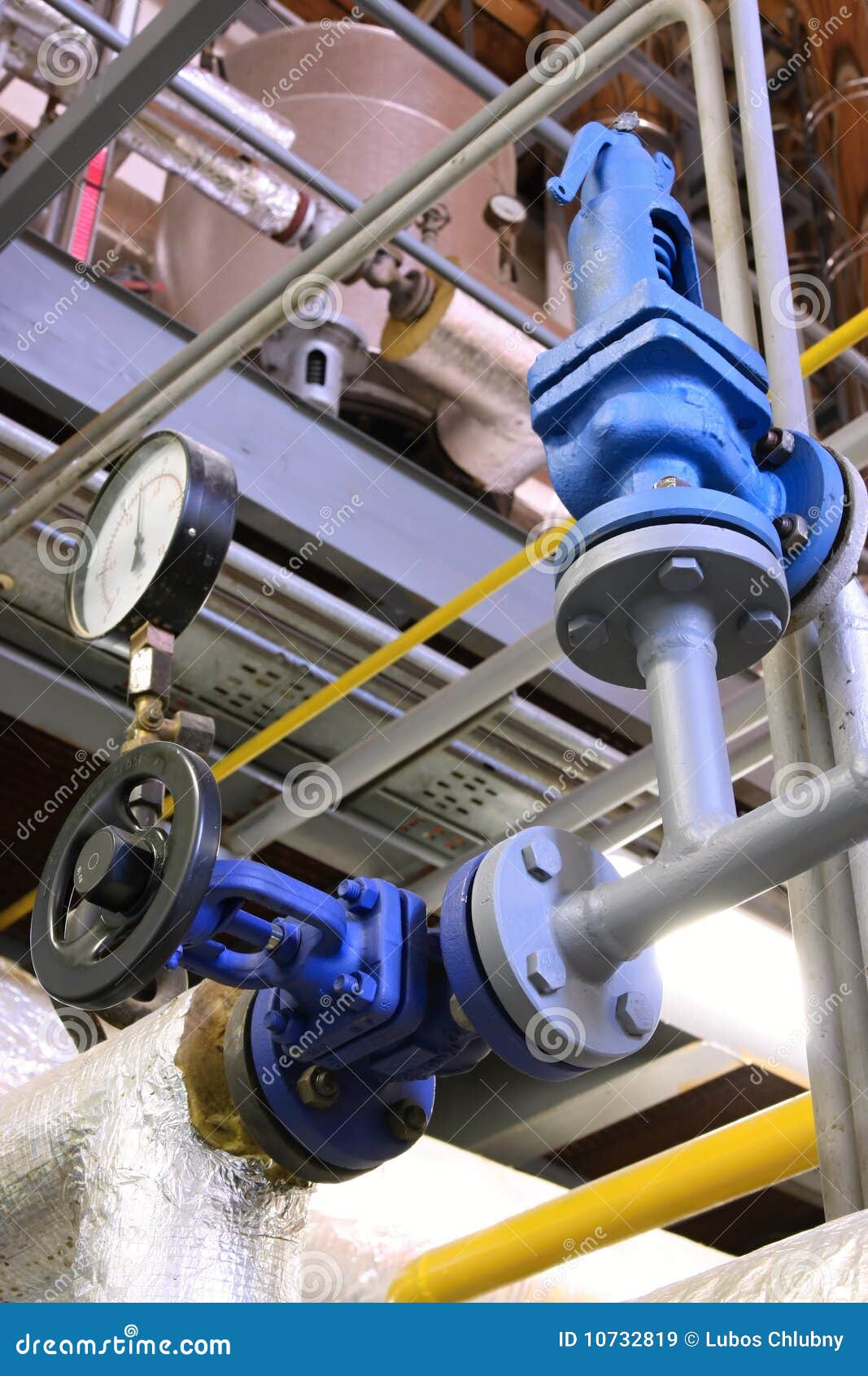 Steam pipe with a valve stock image. Image of bolts, wheels - 10732819