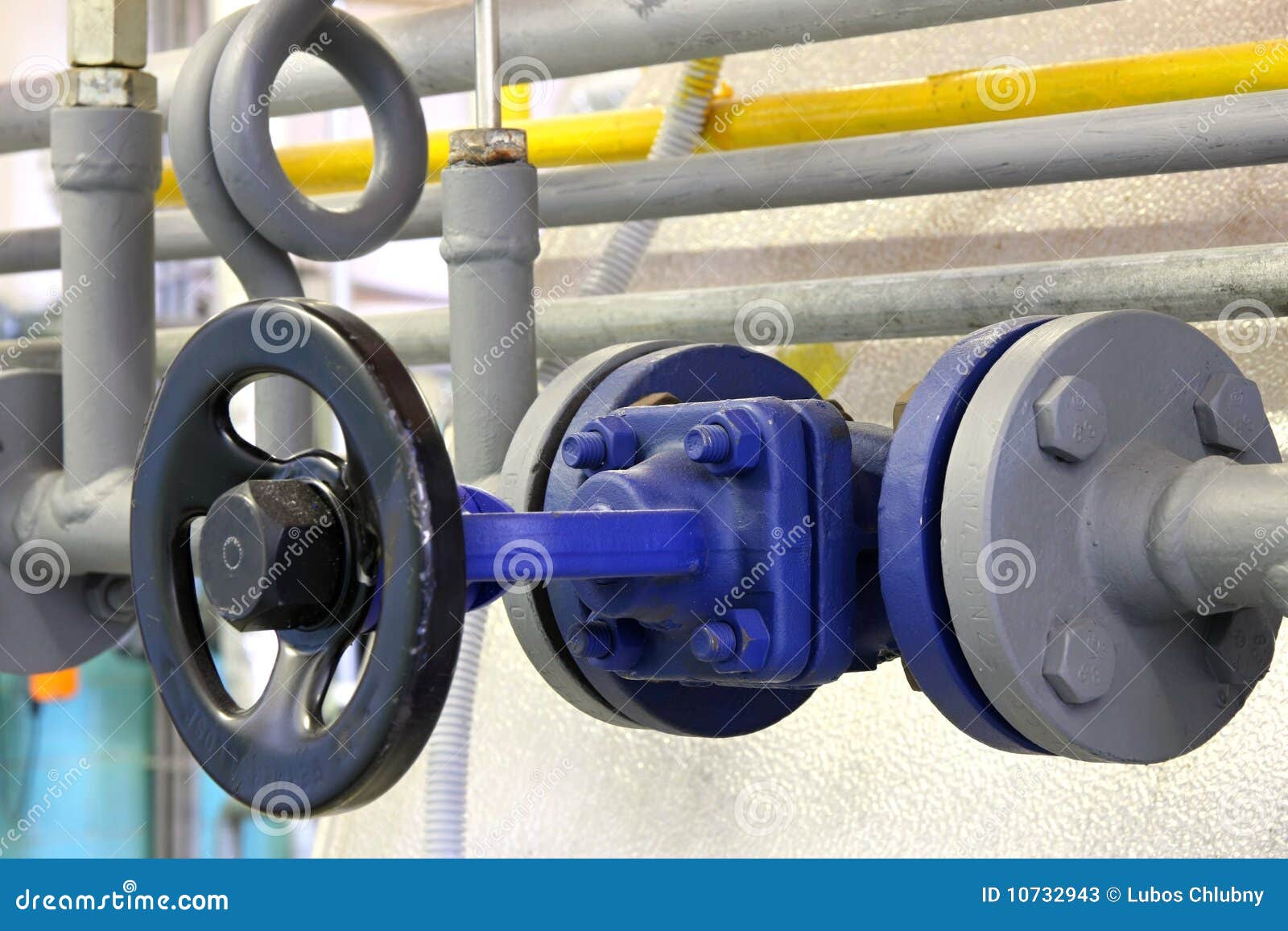 Steam pipe with a valve stock image. Image of flanges - 10732943