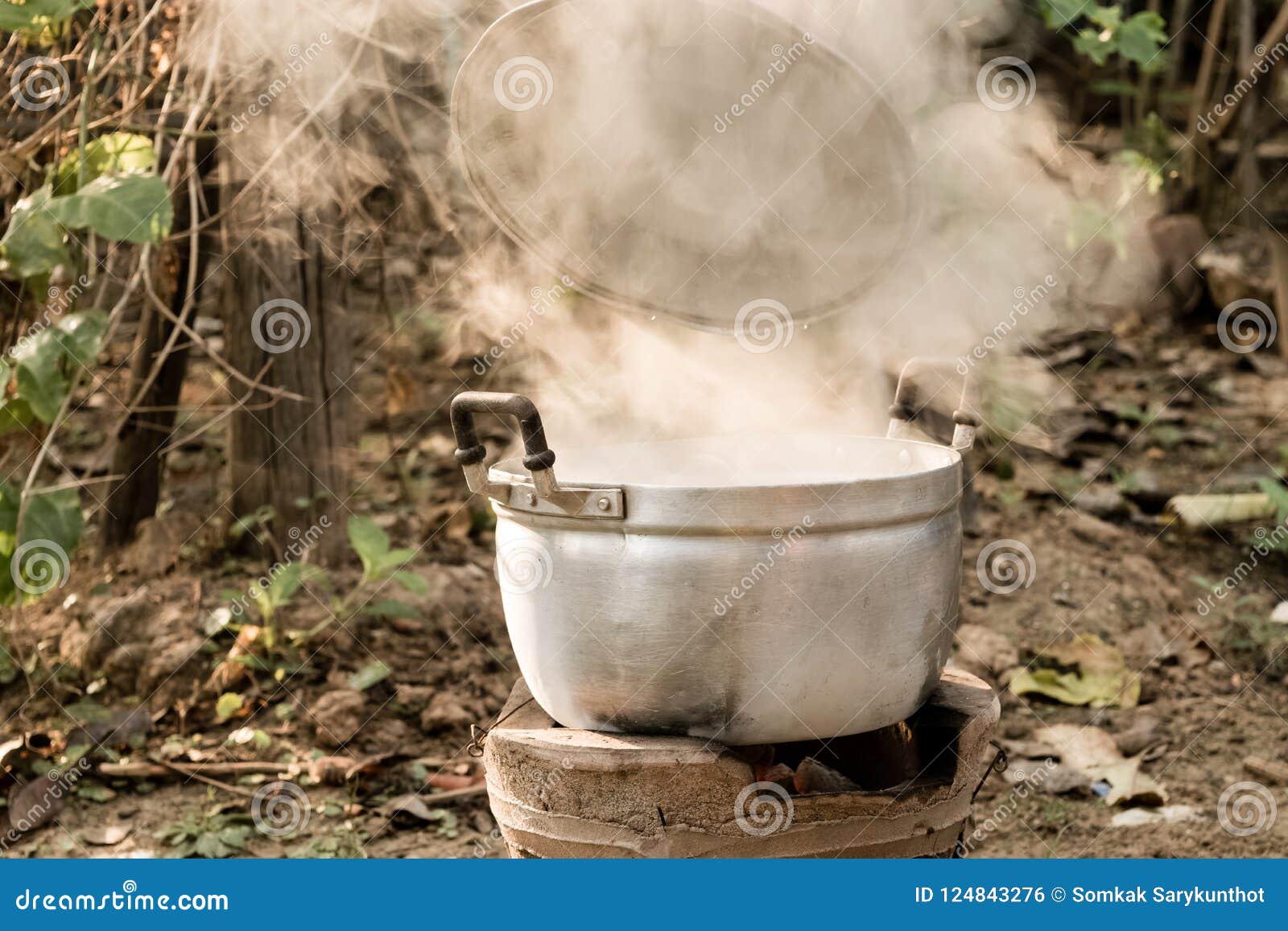 Steam on pot stock photo. Image of countryside, kitchen - 124843276