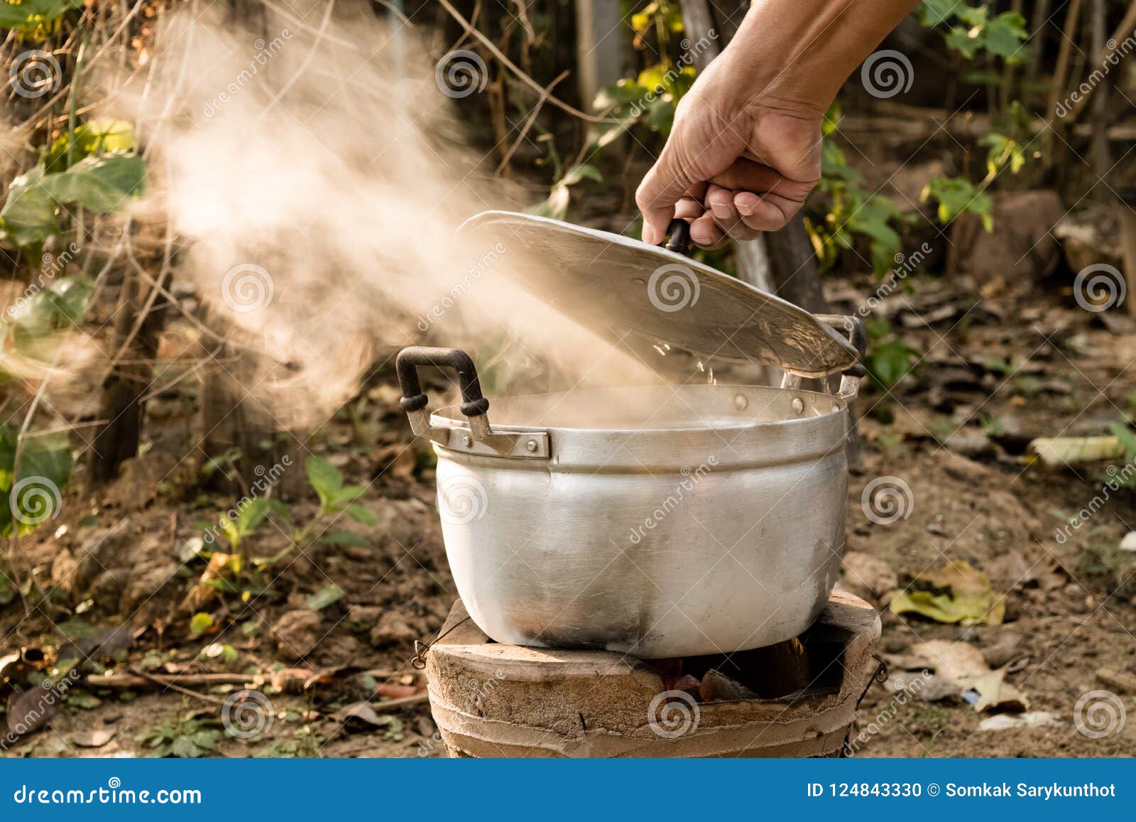 Steam on pot stock photo. Image of boil, tree, lifestyle - 124843330