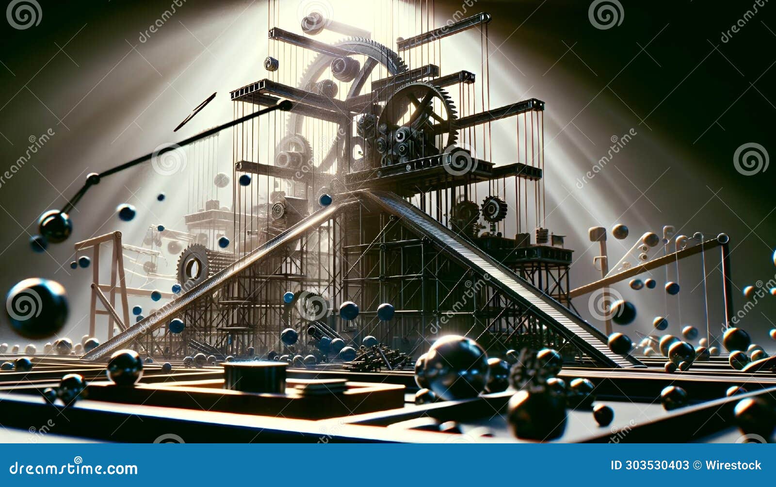 A Steam Powered Machinery with Several Balls and Other Items Coming ...