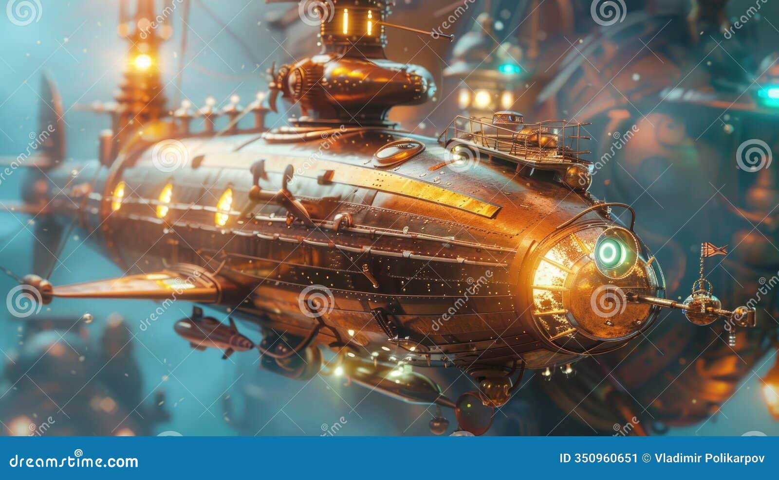 A Steam Powered Submarine Floating in the Ocean, Suitable for Marine Exploration Projects Stock ...