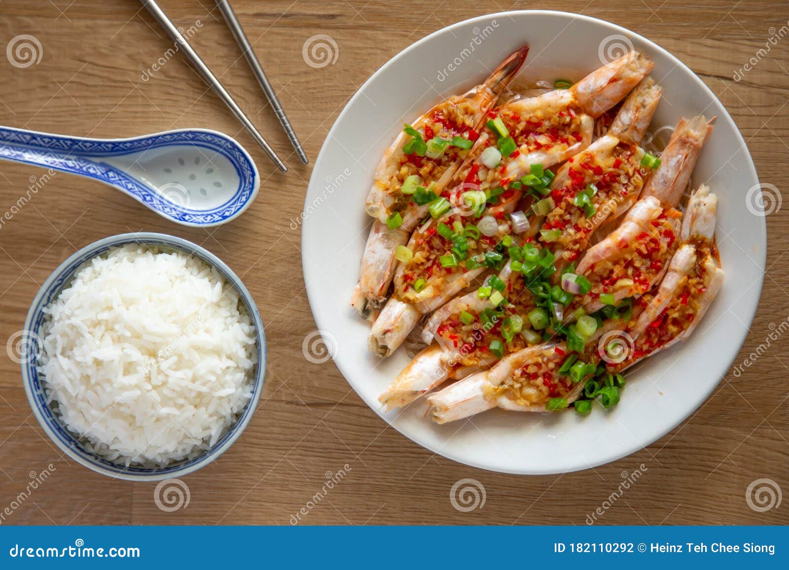 Steam Prawn with Garlic and Chilli Stock Photo - Image of chinese, menu ...