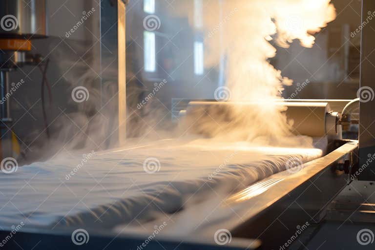 Steam Releasing from Fabric As it Passes through a Textile Processing ...