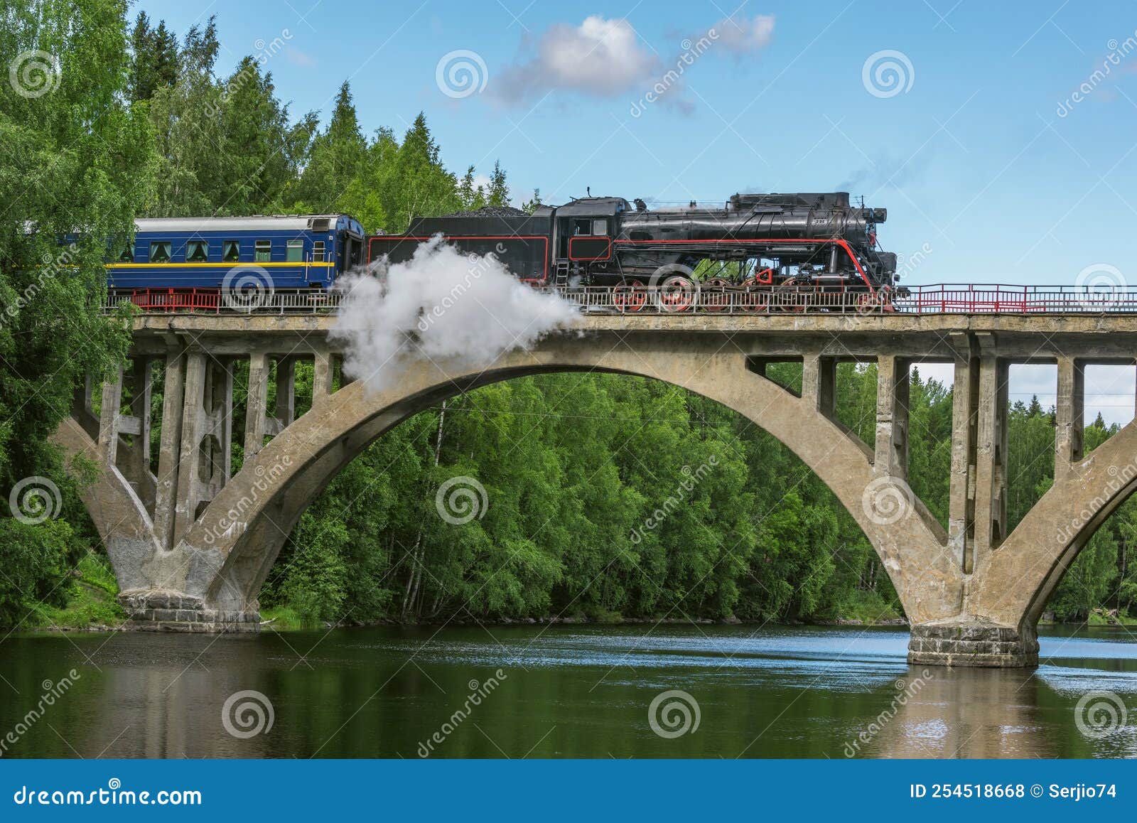 Steam Retro Train on the Bridge Stock Photo - Image of retro, russia ...