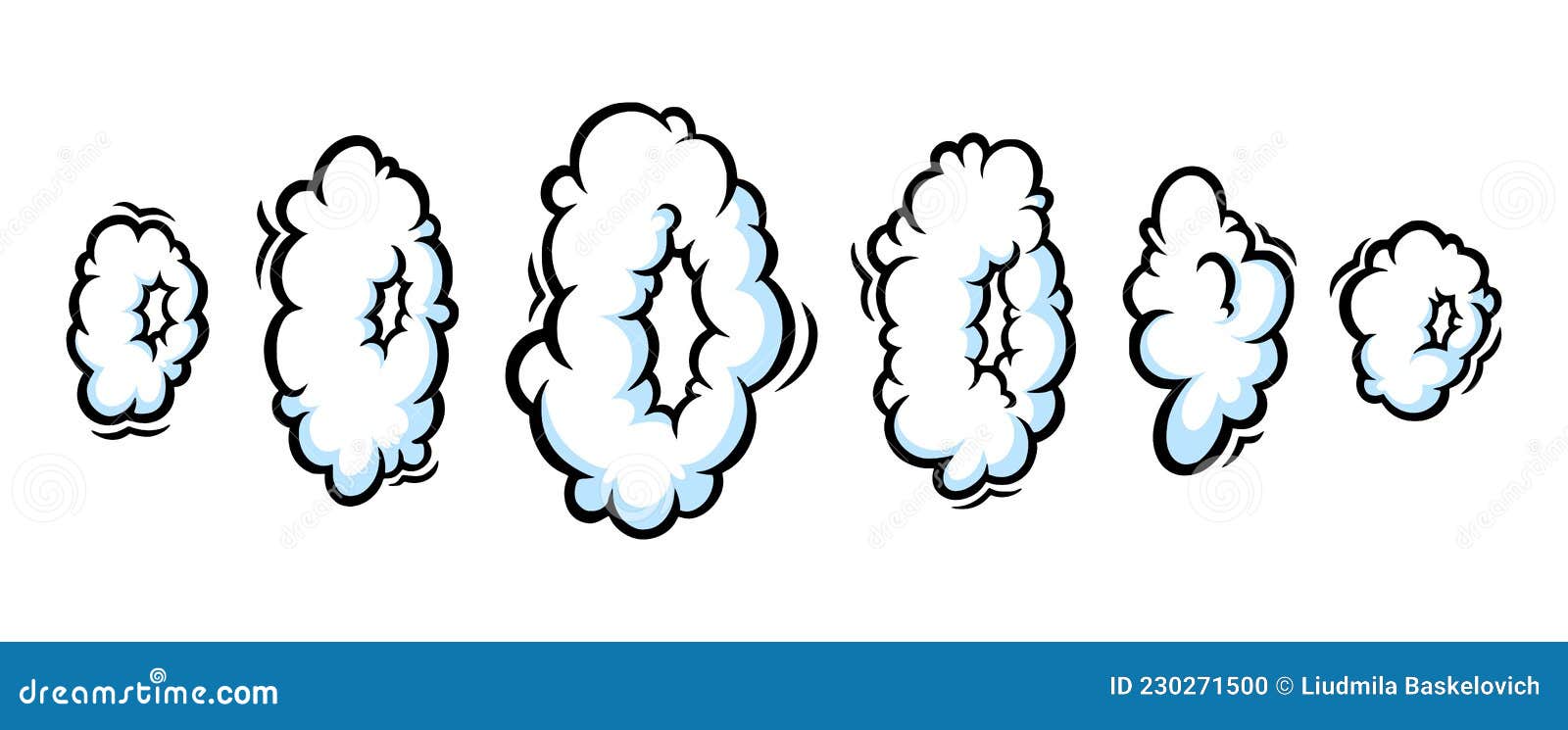 Steam Rings in Comic Style. Row of Round Clouds of Vapour or Smoke for ...