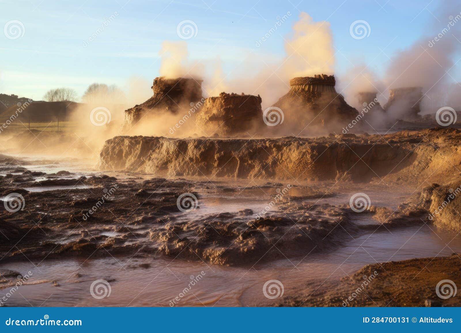 Steam Rising from Bubbling Mud Pool Stock Illustration - Illustration ...