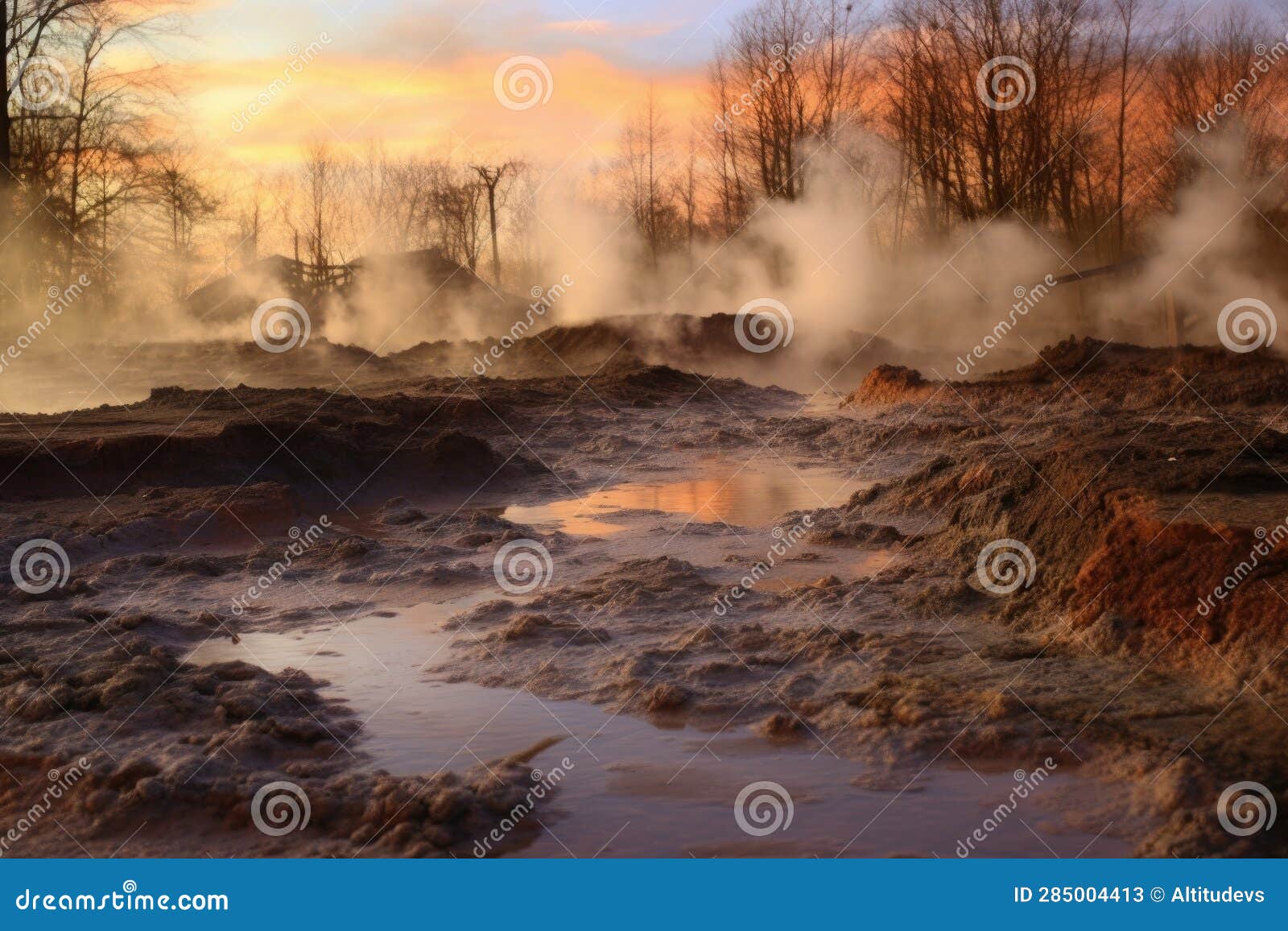 Steam Rising from Bubbling Mud Pool Stock Illustration - Illustration ...