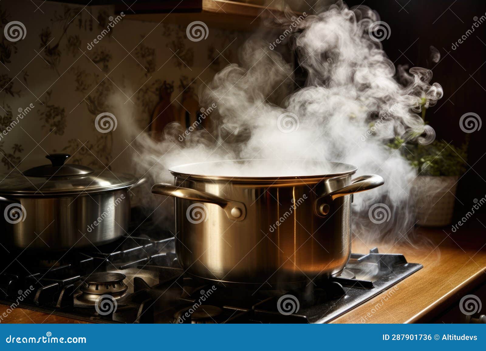 Steam Rising from a Bubbling Pot on the Stove Stock Photo - Image of ...