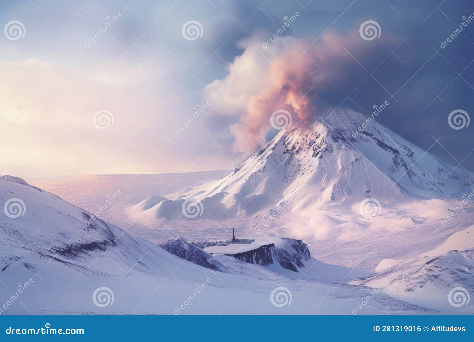 Steam Rising from Snow-covered Volcano Summit Stock Illustration ...