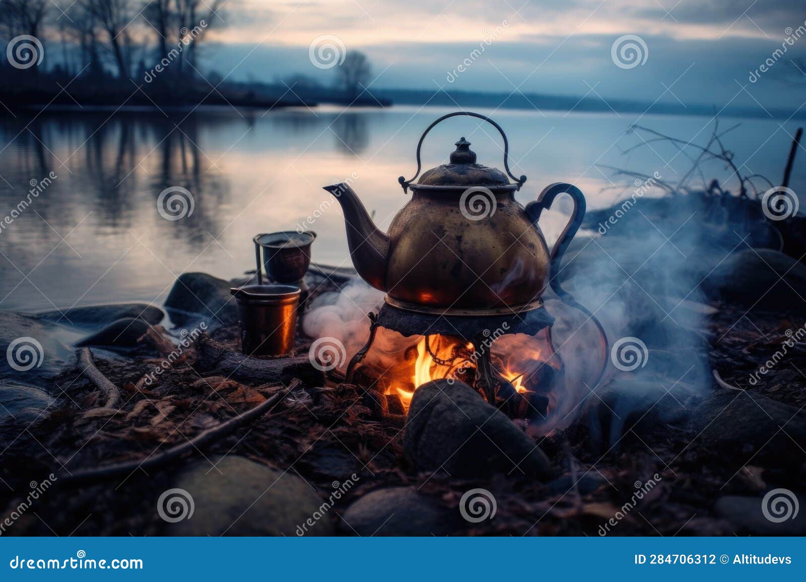 Steam Rising from a Teapot on a Campfire Stock Photo - Image of ...