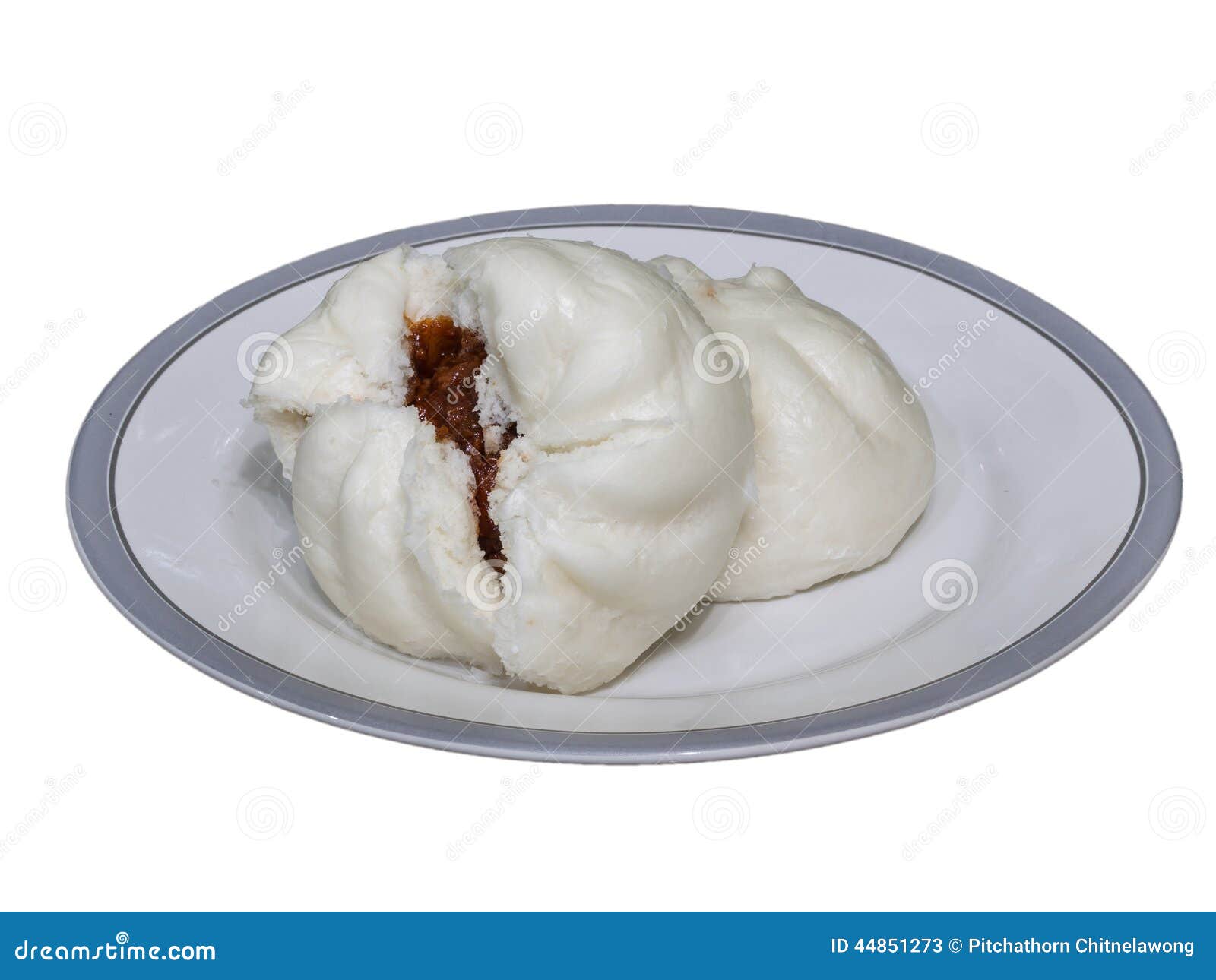 Steam Stuffed Bun on Plate Isolation Stock Image - Image of plate, pork ...
