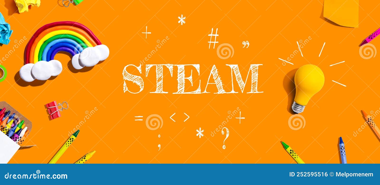 STEAM Theme with School Supplies - Flat Lay Stock Photo - Image of ...
