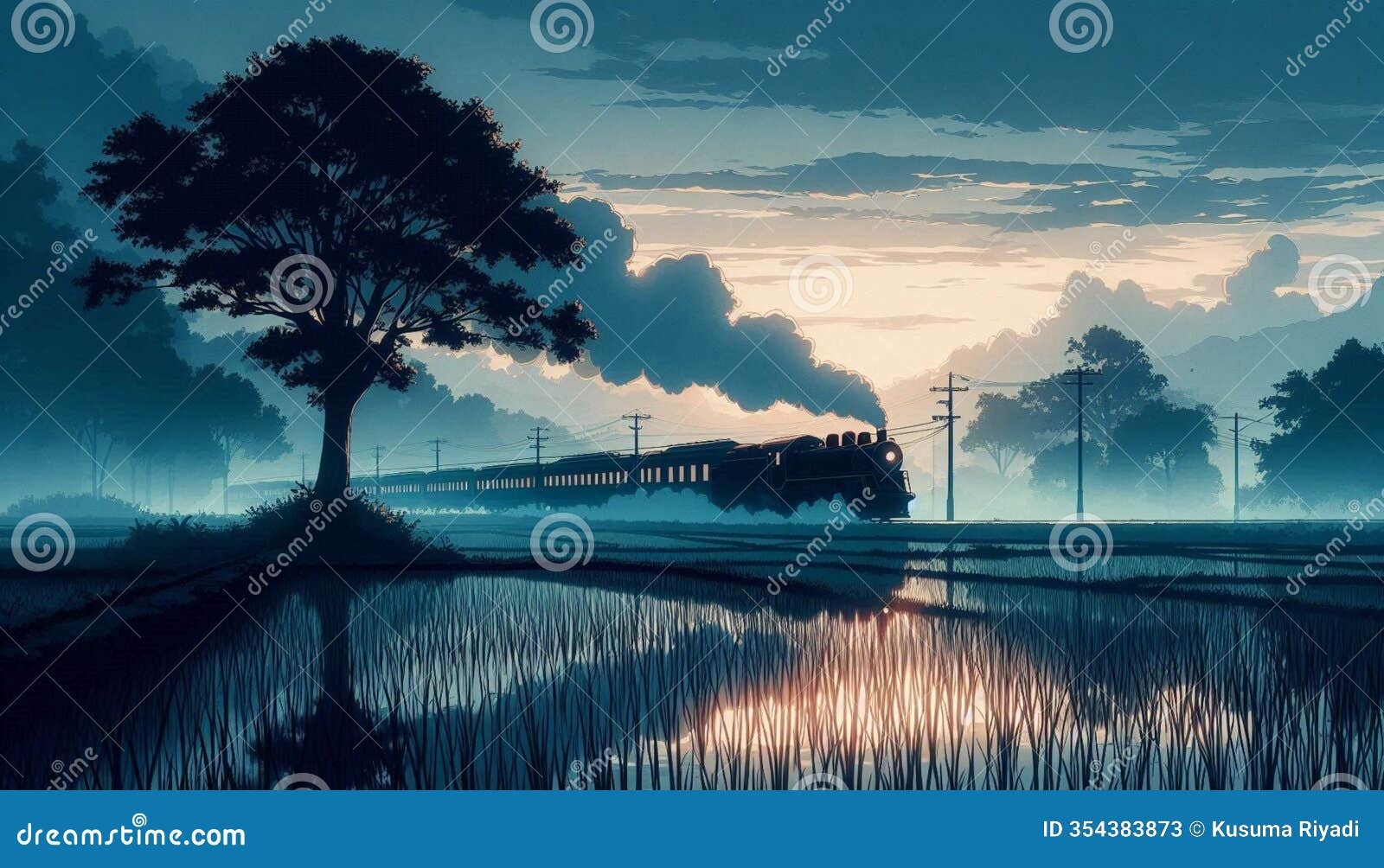 Steam Train Across Paddy Field Wallpaper Stock Image - Image of steam ...