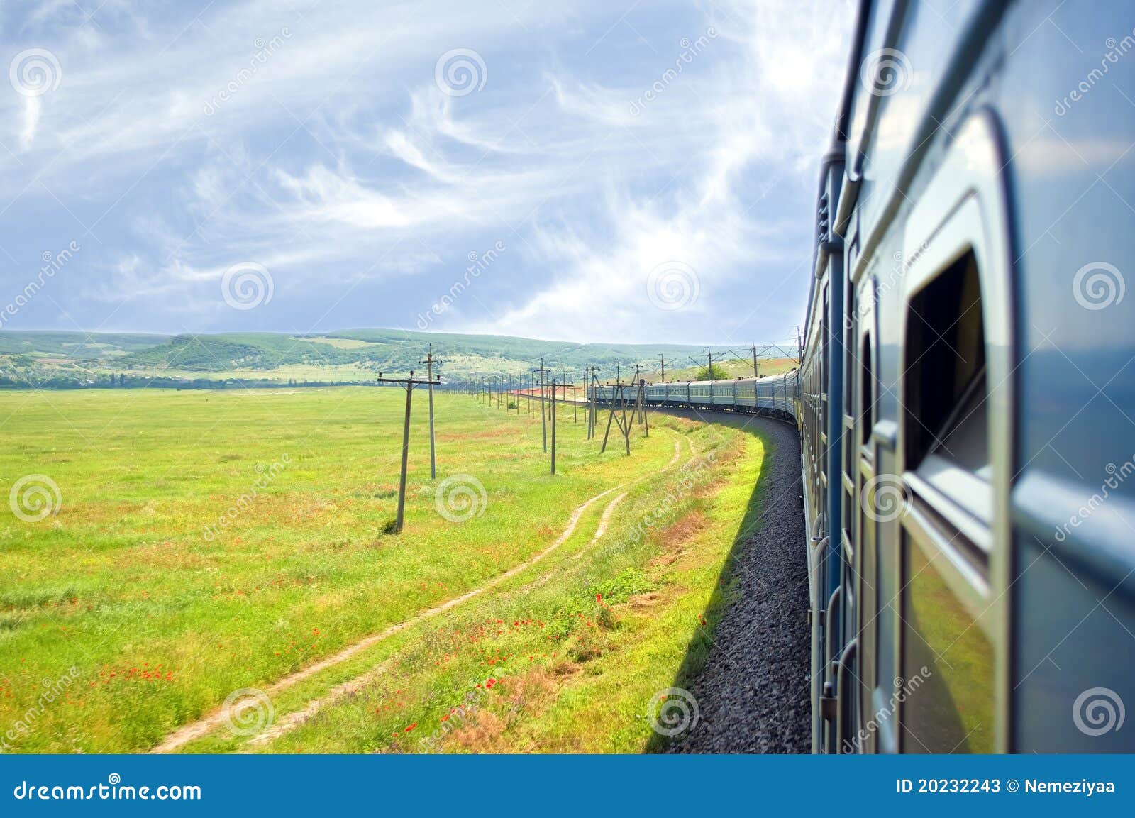 Steam Train with Blue Wagons Stock Image - Image of railway, retro ...