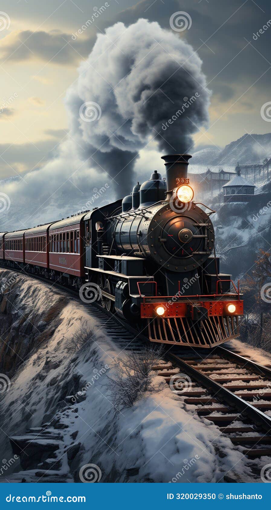 A Steam Train Chugging through a Snow Covered Forest Stock Illustration ...