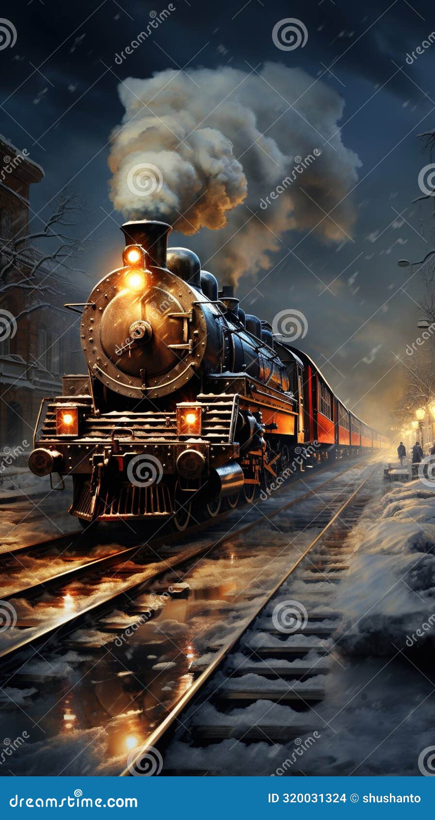 A Steam Train Chugging through a Snow Covered Forest Stock Illustration ...