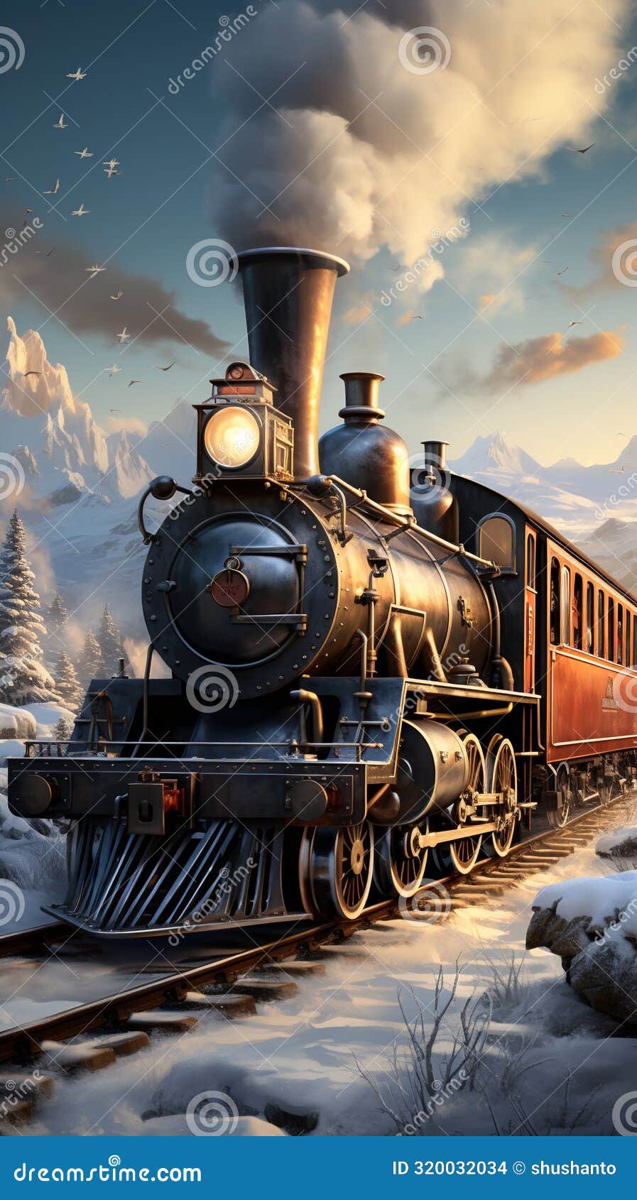 A Steam Train Chugging through a Snow Covered Forest Stock Illustration ...