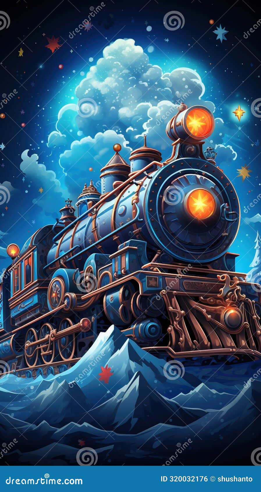 A Steam Train Chugging through a Snow Covered Forest Stock Illustration ...