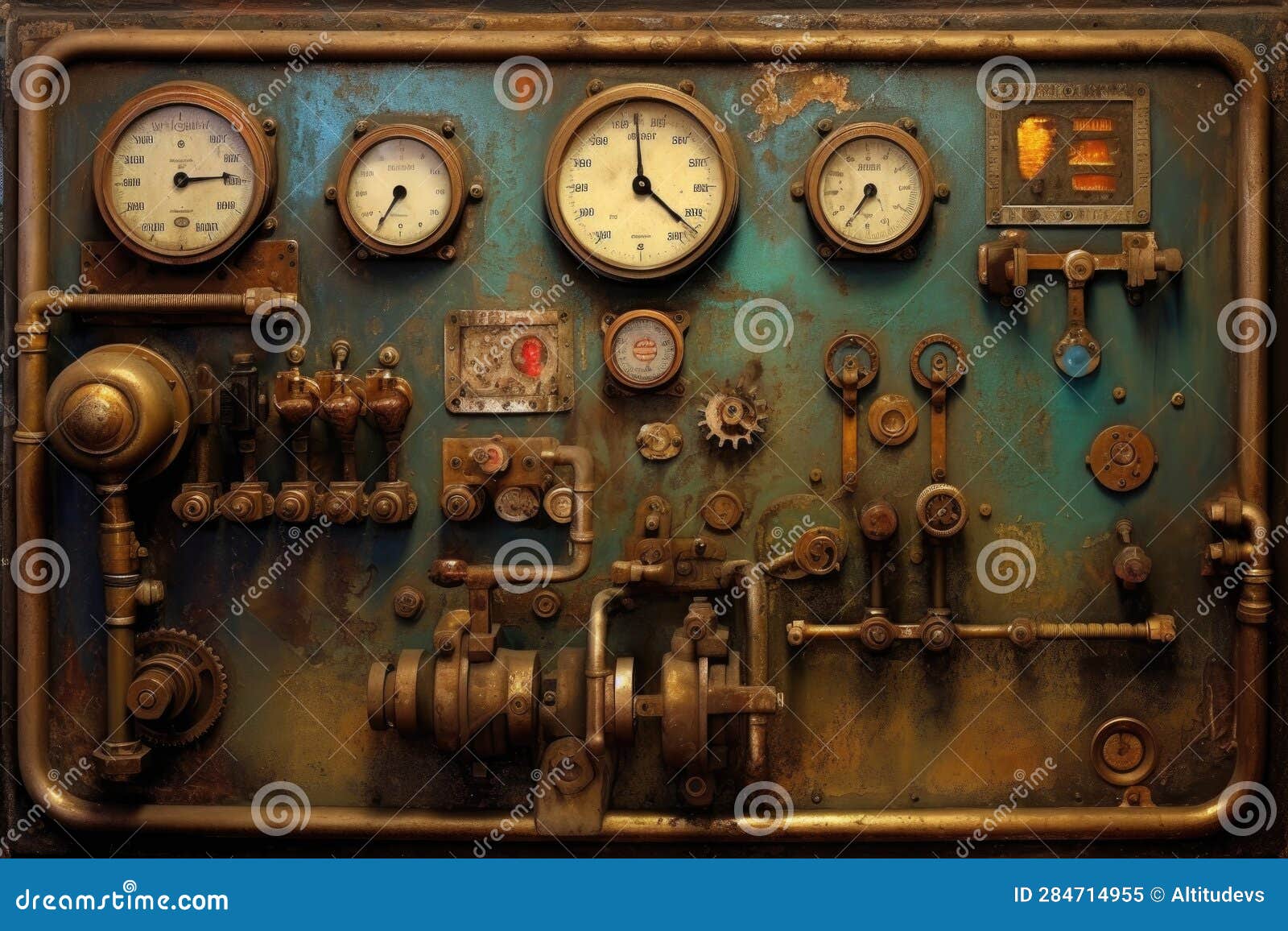 Steam Train Control Panel with Aged Dials and Levers Stock Illustration ...