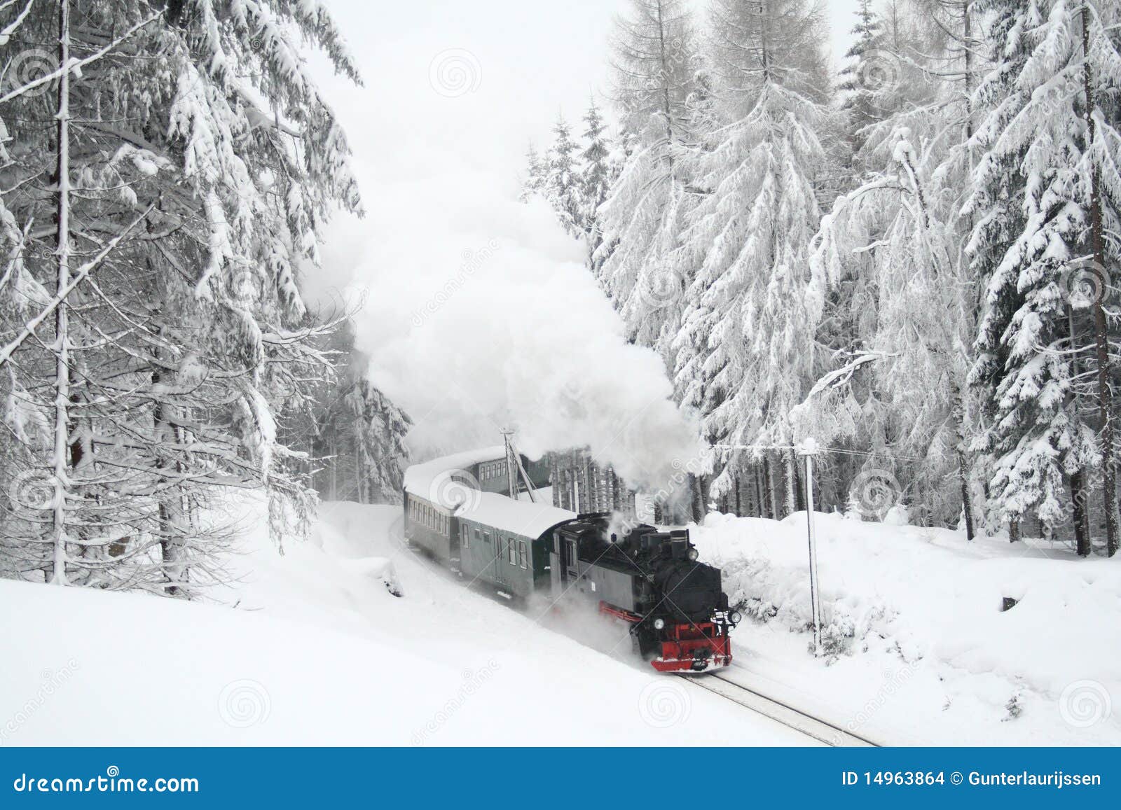 Steam Train Driving through Snowy Woods Stock Photo - Image of frost ...