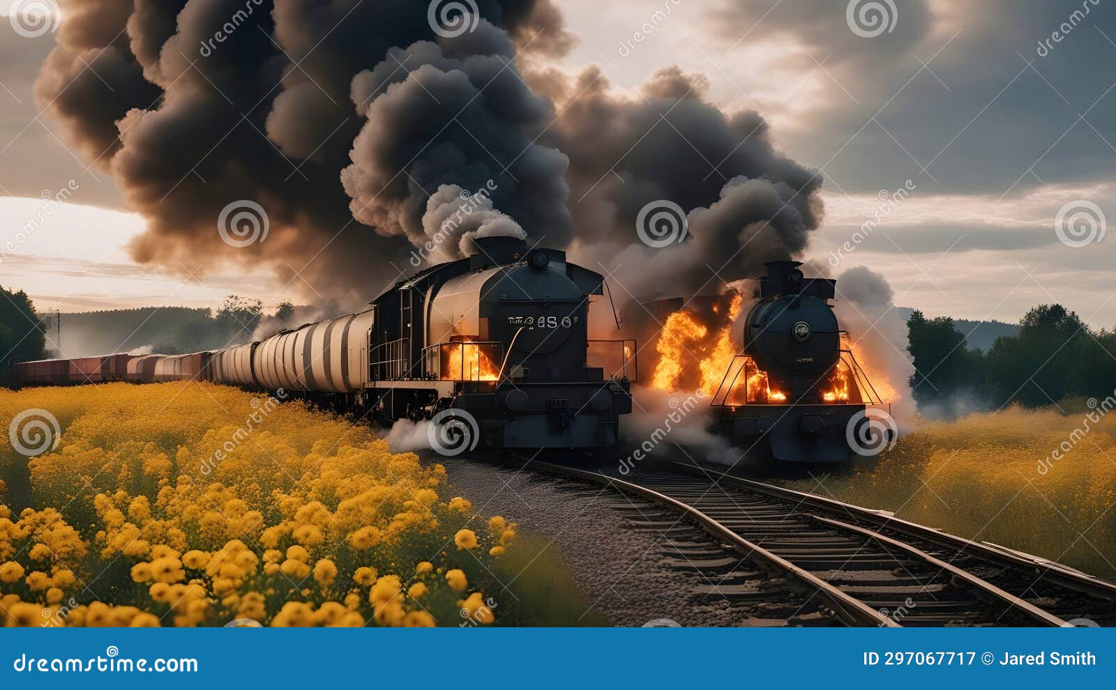 Steam Train in the Fire, a Burning Cargo Train on Fire, Exploding ...