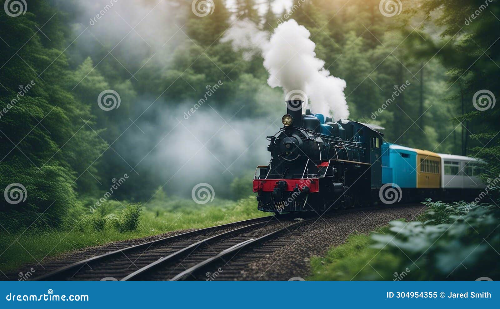 Steam Train in the Forest a Steam Train Engine on a Rainy Day in the ...