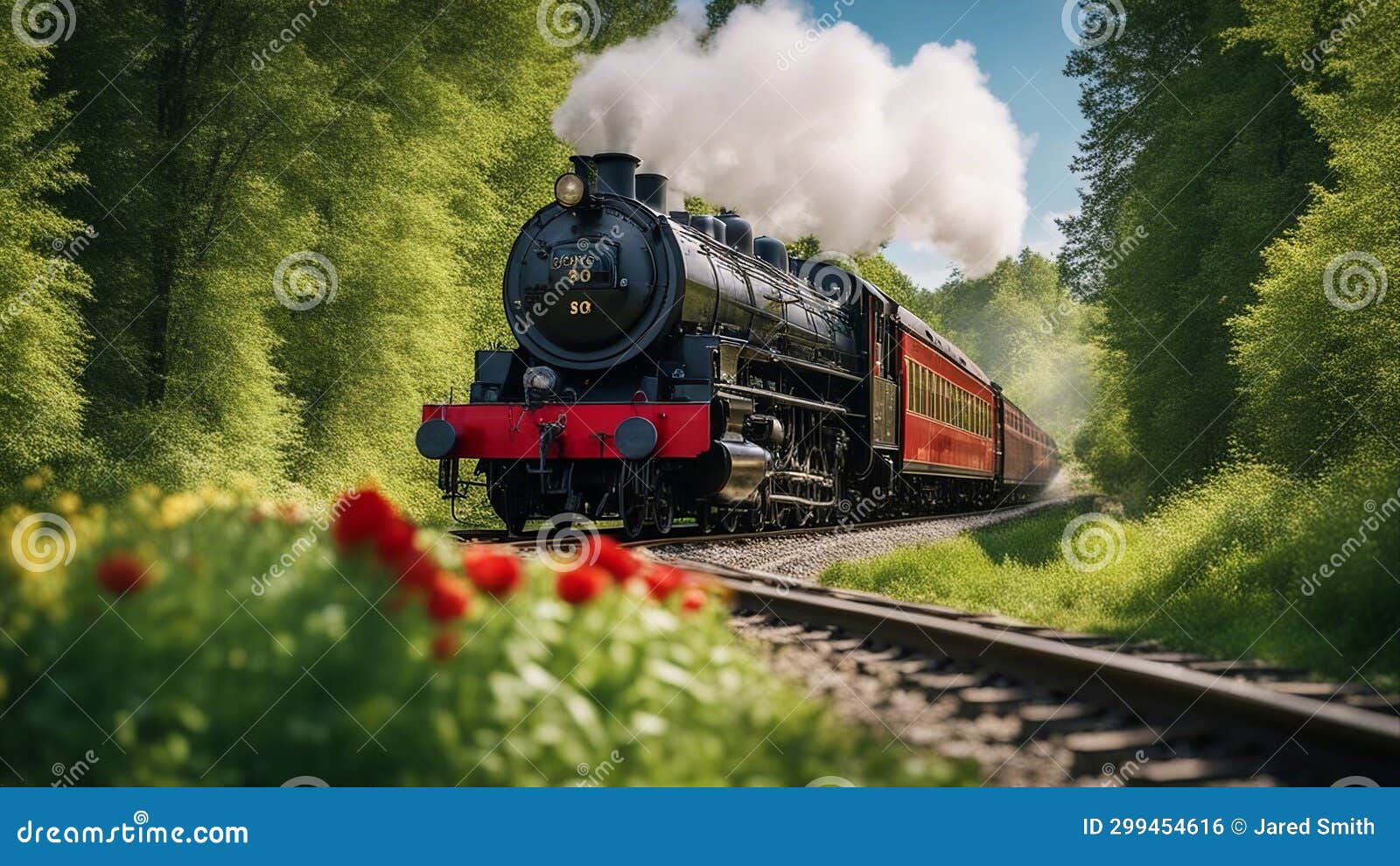Steam Train in the Forest a Steam Train Engine on a Sunny Day in the ...