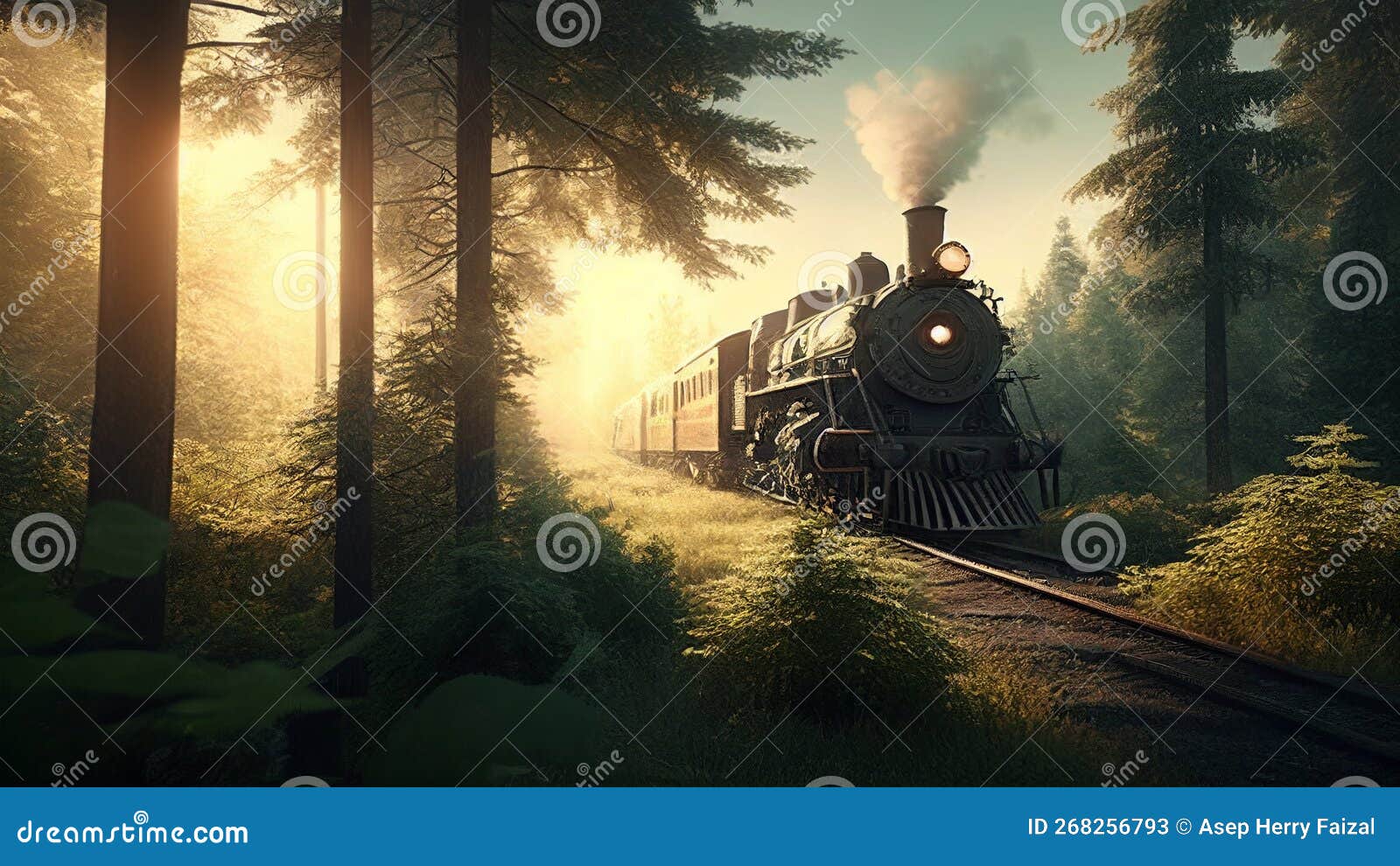 Steam train in forest stock illustration. Illustration of transport ...