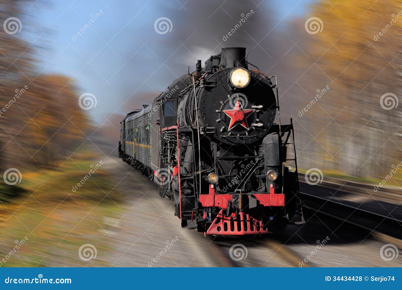 Steam train goes fast. stock photo. Image of iron, russian - 34434428